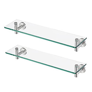 KES Bathroom Glass Shelf Rectangular 20-Inch Floating Glass Shelves 2 Pack with Rustproof Stainless Steel Brackets Wall Mounted Brushed Finish, A2021-2-P2