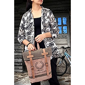 Ruzioon Upcycled Canvas & Cowhide Leather Roll Backpack, Canvas & Cowhide Leather Backpack for Men’s and Women’s, Canvas & Cowhide Leather Travel Backpack, Canvas Weekend backpack