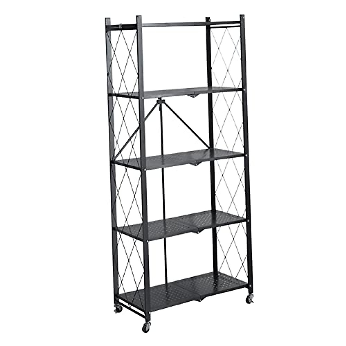 Colcolo Foldable Bookshelf Book Shelves Storage Shelves Rolling Storage Organizer for Home , Five Tier Black