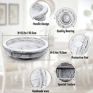 PUERSI Farmhouse Wood Lazy Susan for Table, Christmas Centerpiece for Dining Room Table, Rustic Decorative Wooden Round Turntable - 13 Inch, White