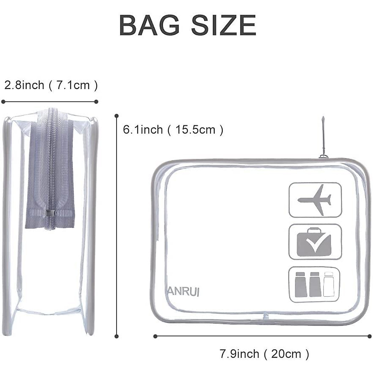 ANRUI TSA Approved Toiletry Bag, Quart Size Travel Toiletry Bags, Clear Toiletry bag Carry On Airport Airline Compliant Bag, Clear Pouch Bag 3 Pack, Grey