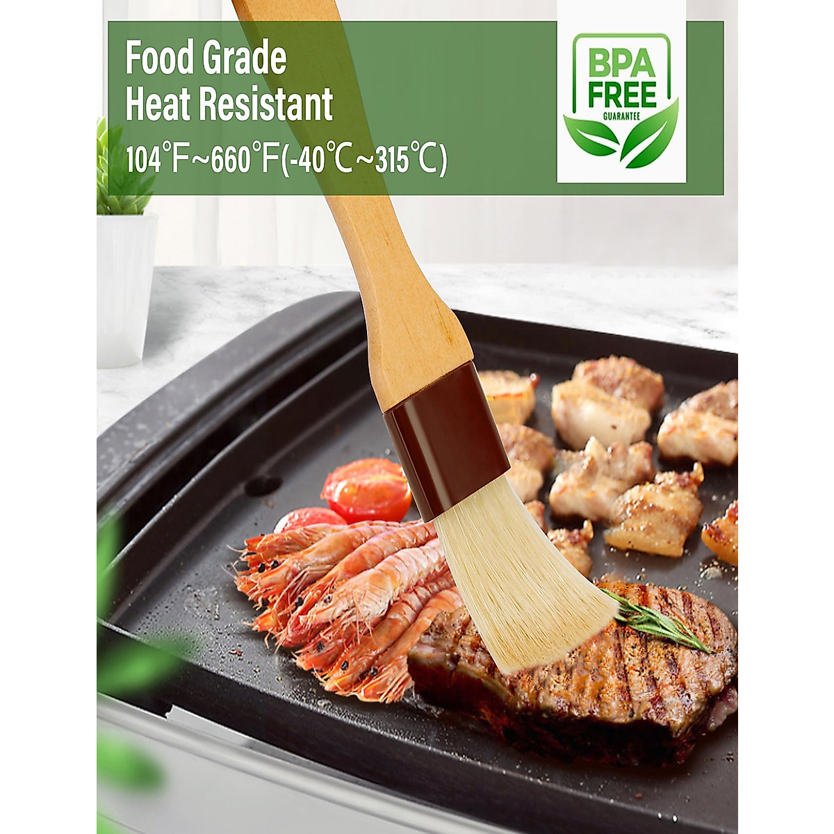 Pastry brush,Basting brush for Cooking,Natural Bristle BBQ Brush for Oil & Sauce,Wooden Handle Food Brush for Baking,Easy Clean Butter Brush,Durable Kitchen Culinary Utensil (1", 1 1/2 Inch,3 Pack)