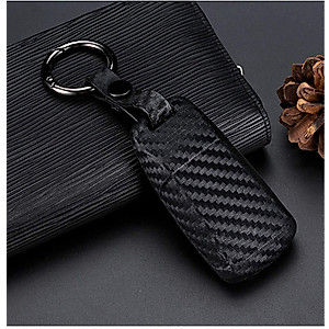 M.JVisun Soft Silicone Rubber Carbon Fiber Texture Case Car Key Fob Cover for Audi A4 A4L A5 A6 A7 A8 Q5 Q7 R8 RS Q3 RS4 RS5 RS7 S4 S5 S6 S7 S8 SQ5 SQ7 TT TTS TT-RS Remote Key - Black - Round Keychain