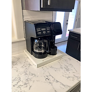 Kitchen Wooden Countertop Caddy Slider Tray | Solid Wood Tray and Frame | Smooth Rolling Wheels | 13" X 13" | Useful for Coffee Maker/Stand Mixer/Blender (Swiss Coffee White)