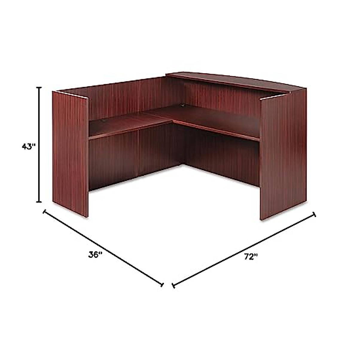 Alera ALEVA327236MY Valencia Series 71 in. x 35.5 in. x 29.5 in. - 42.5 in. Reception Desk with Counter - Mahogany