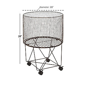 Deco 79 Metal Cylinder Storage Cart with Wheels, 20" x 20" x 28", Bronze