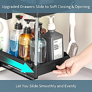 Under Sink Organizers and Storage, 2-Tier Pull out Cabinet Organizer, Under the Cabinet Organizer Slide Out Cleaning Supplies Organizer for Bathroom, Kitchen (Black, 2 Pack)