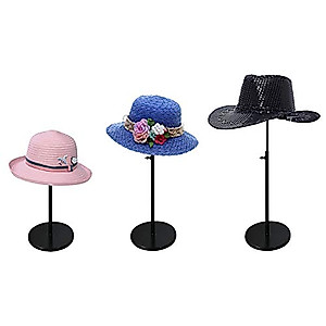 Queens 3 Pack Black Adjustable Height Hat Stand Organizer Metal Dome Shape Design Tabletop Wig Display Rack