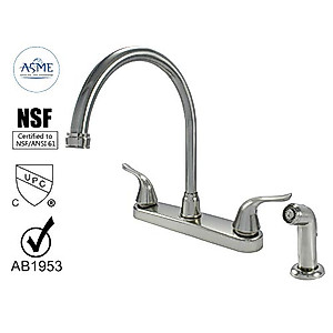 Wasserman 23073124 - RV Kitchen Sink Faucet High Spout Double Handle Washerless with Side Spray