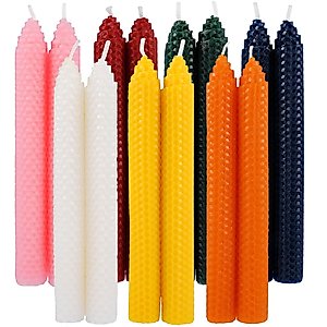 JONERAY 14pcs Handmade Beeswax Taper Candles,8 inch Dripless Colorful Wax Candles,Hand-Rolled Honeycomb Candles for Wedding Decoration、Holidays Gift