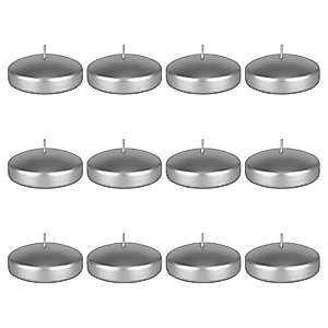 Mega Candles 12 pcs Unscented Silver Floating Disc Candle, Hand Poured Paraffin Wax Candles 3 Inch Diameter, Home Décor, Wedding Receptions, Baby Showers, Birthdays, Celebrations & Party Favors