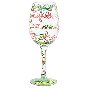 Enesco Designs by Lolita Mom Everyday Hand-Painted Artisan Wine Glass, 1 Count (Pack of 1), Multicolor