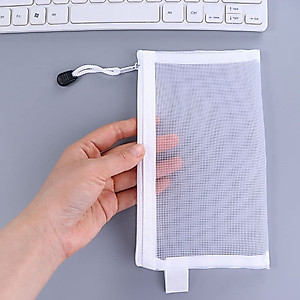 Mesh Zipper Pouch Zipper File Bags, Pencil Case Storage Bags, Transparent Coin Purse Document Bag,Colorful Cosmetic Makeup Pouch(White A4)