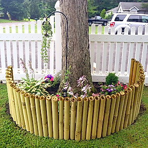 Jollybower 8x39IN Natural Bamboo Edging, Bamboo Garden Border Edging, Outdoor Landscape Edging for Decorative Garden, Patio Flower Garden Bed, Lawn, Yard, Pool Fences（1Pc with 3 Short Bamboo Poles）