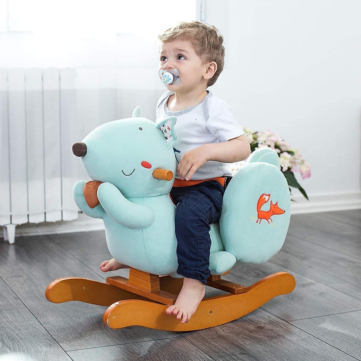 labebe - Baby Rocking Horse, Kids Ride on Toy, Wooden Riding Horse for 6 Months Up Boy&Girl, Toddler/Child Outdoor&Indooor Toy Rocker, Plush Stuffed Animal Rocker Chair, Infant Gift - Blue Squirrel