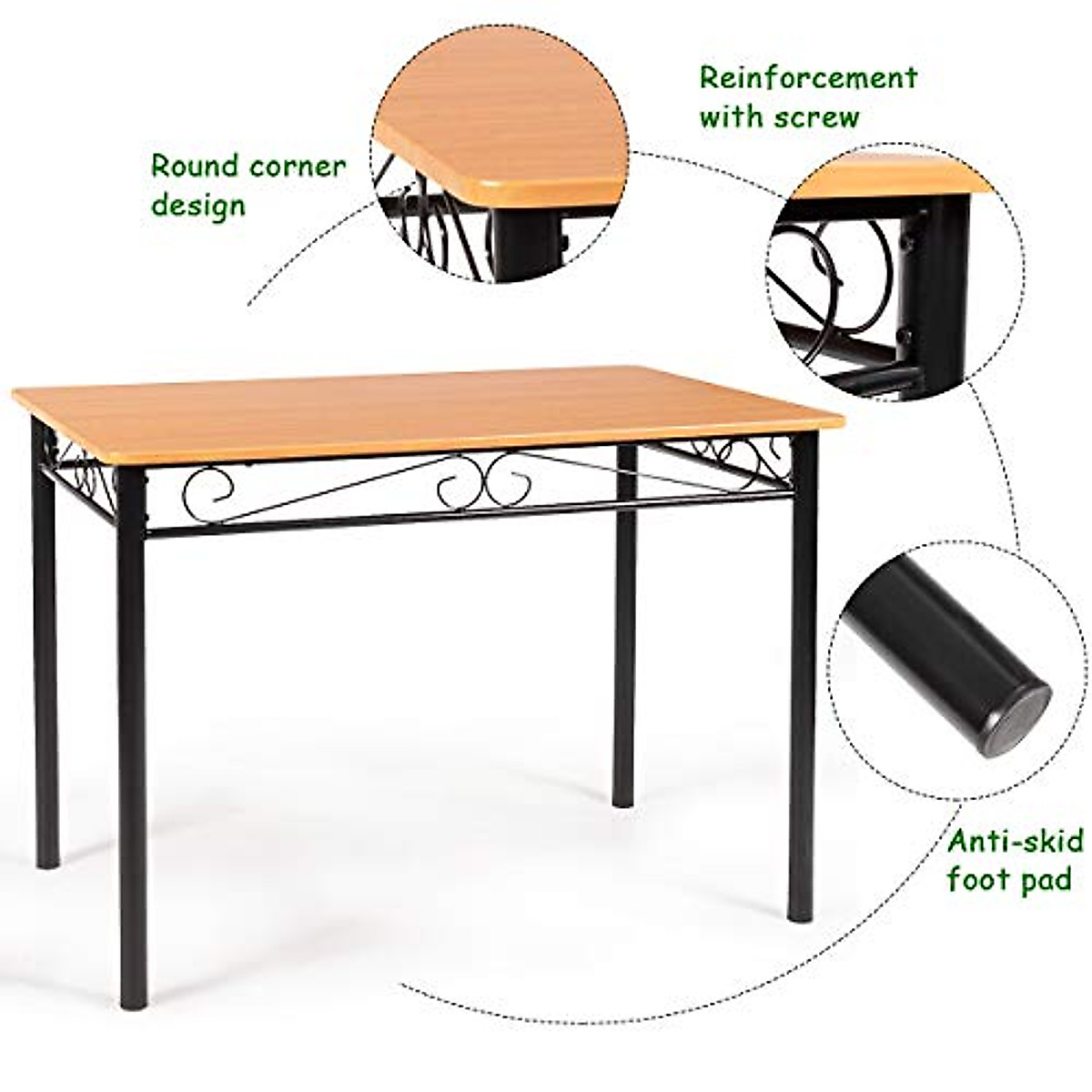 Tangkula 5 Piece Dining Table Set, Vintage Wood Top Padded Seat Dining Table and Chairs Set, Home Kitchen Dining Room Furniture