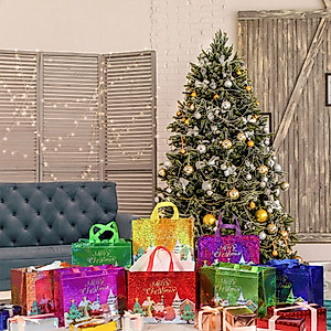 cabzymx 8 Pcs Multicolor Christmas Gift Bags with Bases, Large Reusable Non-woven Bags for Gifts with 8 Colors, 12.6 x 6.7 x 9.8 In Holiday Gift Bags for Xmas Party, Gifts Wrapping