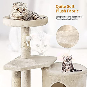 BestPet Cat Tree 36 inch Tall Scratching Toy Activity Centre Cat Tower Cat Condo Multi-Level Furniture Scratching Posts for Indoor Cats,Beige