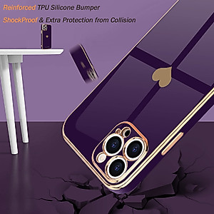 Teageo Compatible with iPhone 13 Pro Max Case for Girl Women Cute Love-Heart Luxury Bling Soft Cover Raised Camera Protection Bumper Silicone Shockproof Phone Case for iPhone 13 Pro Max, Dark Purple