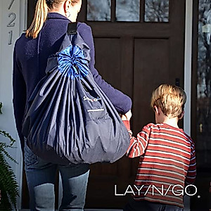 Lay-n-Go 2-in-1 Extra Large Portable Drawstring Toys Storage Organizer and Play Mat for Room and Travel, Made for Kids and Toddlers with a Durable Patented Design, 60 inch, Blue