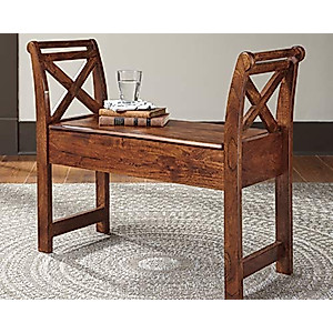 Signature Design by Ashley Storage Accent Bench-Casual-Warm Finish, 13.2"D x 35.1"W x 28.5"H, Abbonto - Brown