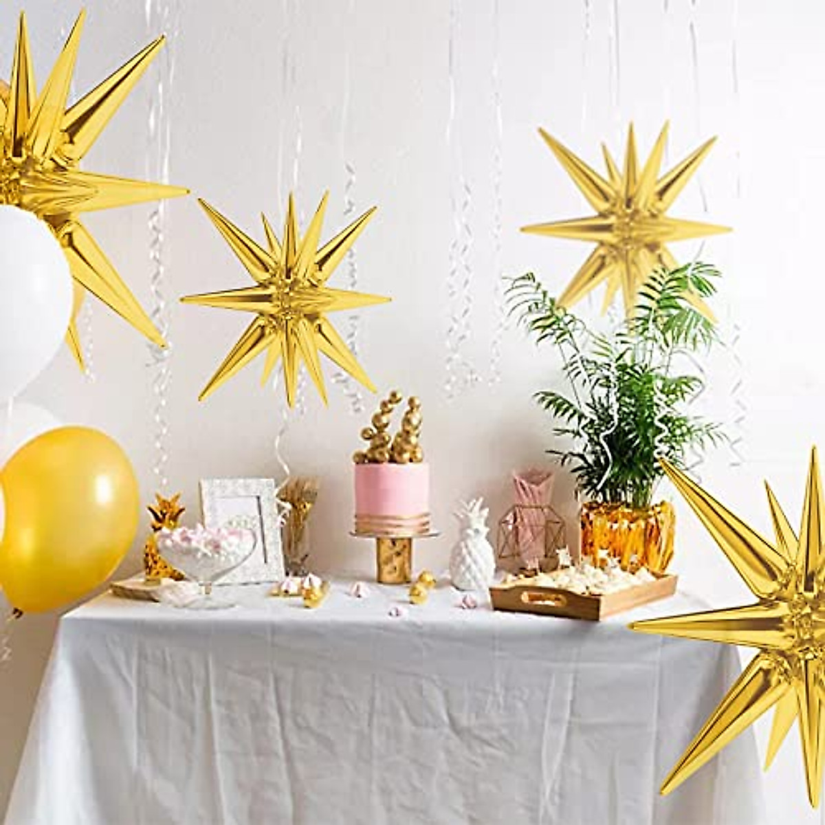 BlingABC Star Foil Balloons Gold Explosion 6PCS 14 Point Cone Balloons Magic Starburst Balloons Large for Wedding Anniversary Backdrop Birthday Party Decorations(27 & 22 inch)