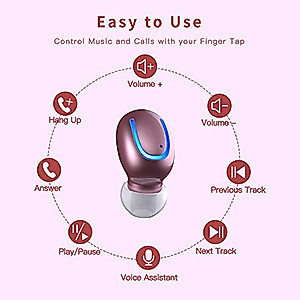 True Wireless Earbuds for Small Ears, Bluetooth Headphones 48h Playtime IPX7 Waterproof Sport Headphones in-Ear, with Mic Noise Cancelling for iPhone/Samsung/Galaxy for Men Women Rose Gold