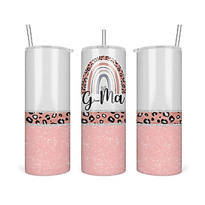 TunlaStore Leopard G-Ma Tumbler - G-Ma Rainbow Tumbler - Mothers Day Gifts G-Ma - Leopard Rainbow G-Ma Travel Cup - Tumbler With Straw And Lid - 20 Oz - Insulated Stainless Steel, White