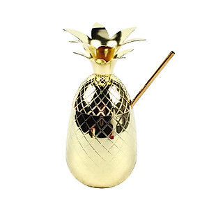 TFCFL 500ml/17OZ Gold Moscow Mule Mug, Stainless Steel Copper-plated Hammered Pineapple Cup Cocktail Glasses Cocktail Tumbler Cups Cocktail Mugs, Height: 19.5cm/ 7.68inch, Dia: 8cm/ 3.15inch (Gold)