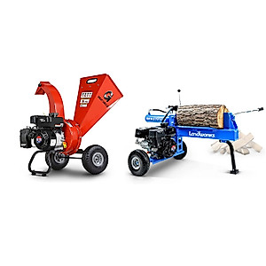 GreatCircleUSA Mini Wood Chipper Shredder 7 HP Gas Powered & Landworks Log Splitter 20 Ton Rapid Auto Return Ram System