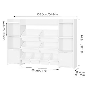 FOTOSOK 55''Large Toy Storage Organizer with 8 Toy Bins, Toy Organizers and Storage with Shelf and 6 Storage Cubbies, Bookshelf for Kids, Playroom Organization and Storage Bins, White