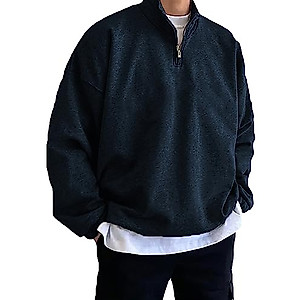 JMIERR Quarter Zip Pullover Men Stand Collar Long Sleeve Fall Sweatshirt, US 40(M), Blue