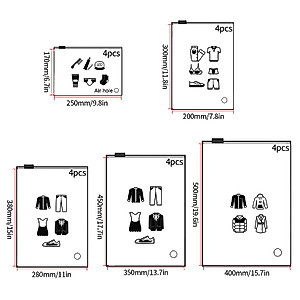 20 Pcs Travel Storage Bags, Clothes Packaging Bags, Reusable Plastic Ziplock Bags, Frosted Waterproof Resealable Clothing Zipper Bags Pouch for Travel Clothes Shoes Cosmetics Storage Bag