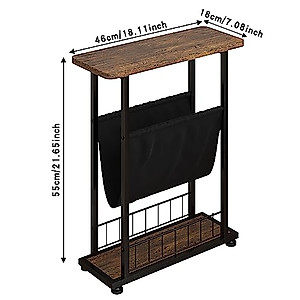 Walmokid 3 Tier Side Table with Magazine Holder, Industrial End Table with Open Storage, Wooden Bedside Table, Nightstand for Living Room, Bedroom, Small Spaces, Easy Assembly, Rustic Brown