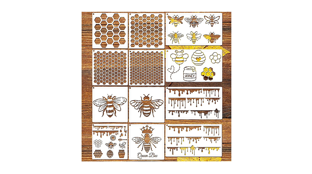 12-Piece Bee Honeycomb Stencil Set for DIY Crafts & Home Decor