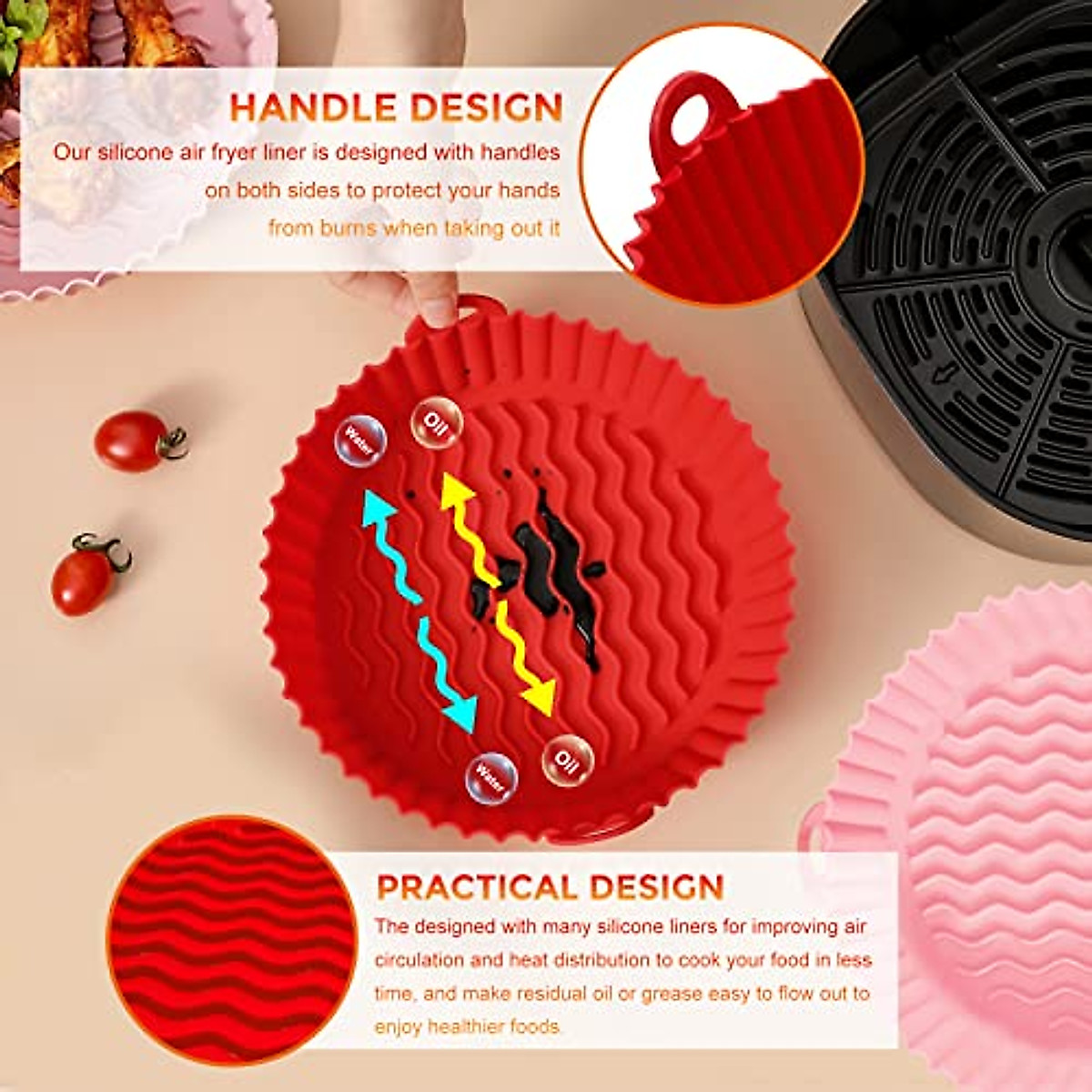 2 Pack Air Fryer Silicone Pots, 7.5 '' 3 to 6 QT Round Reusable Air Fryer Silicone Liner Bowl Basket Tray Accessories for COSORI Instant Vortex Ninja Nuwave Chefman Ultrean GoWISE Power XL Air Fryer