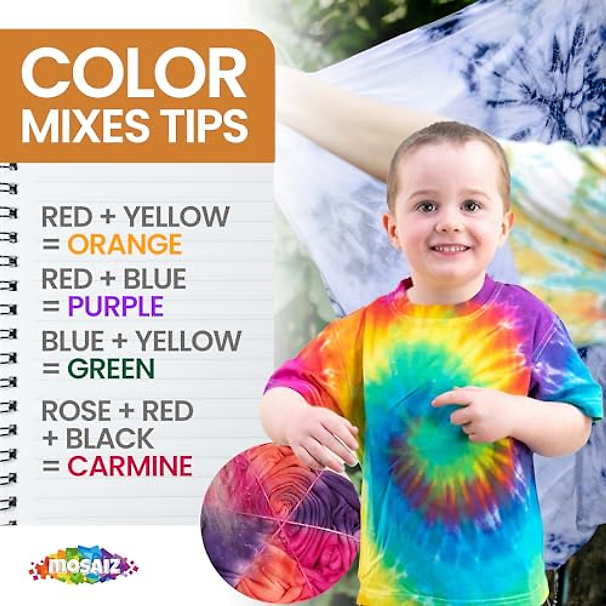Mosaiz Tie Dye Kit, Tie Dye Party Kit for Adults and Large Groups, Permanent Fabric Dye Art Set, Spray Tie Dye for Creative Activities and DIY for Kids, Pre Filled, Non Toxic, Easy to Use, No Mess