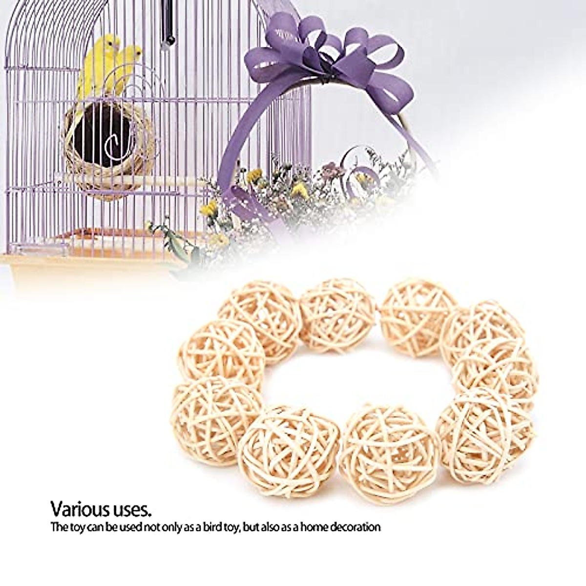 10Pcs Rattan Balls, Sepak Takraw Toy Natural Color Rattan Safe and Harmless Parrot Small Animal Chew Toy for Parrot