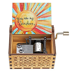 RUYE You are My Sunshine Music Box, Hand Crank Musical Box Vintage Wood Carved Engraved Musical Box-Gifts for Birthday/Christmas/Valentine's Day (White)