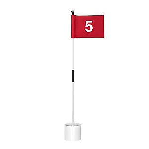 KINGTOP Miniature Golf Flagstick, Practice Putting Green Flags for Yard, Golf Pin Flag Hole Cup Set, Portable 2-Section Design, 3ft White Flagpole, Indoor | Outdoor, Red Flag Numbered #5, 1-Pack
