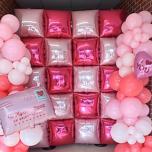 Orgnafey Metallic Magenta Hot Pink Flat Square Foil Balloons Tunnel Arch Wall Double Mylar Balloon Garland Kit Anniversary Bachelorette Birthday Engagement Bridal Wedding Party Background Decorations