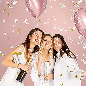 Premium Confetti Cannon - 6 Pack - White and Gold Butterfly Shaped Confetti Poppers Bulk | Party Poppers Confetti Shooters | White Confetti and Gold Confetti Cannons for Birthday, Graduation, Wedding | White and Gold Poppers Confetti Shooters | White and