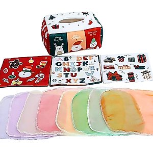 ikasus Baby Tissue Box Toy Cartoon Pattern Montessori Toy for Babies, Educational Preschool Learning Toy High Contrast Crinkle Paper Sensory Silk Scarves Toys for Baby Toddler Infants Newborns