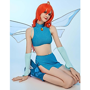 Winx Club Women's Bloom Cosplay Fairy Costume Outfit Top and Skirt with a Pair of Wings