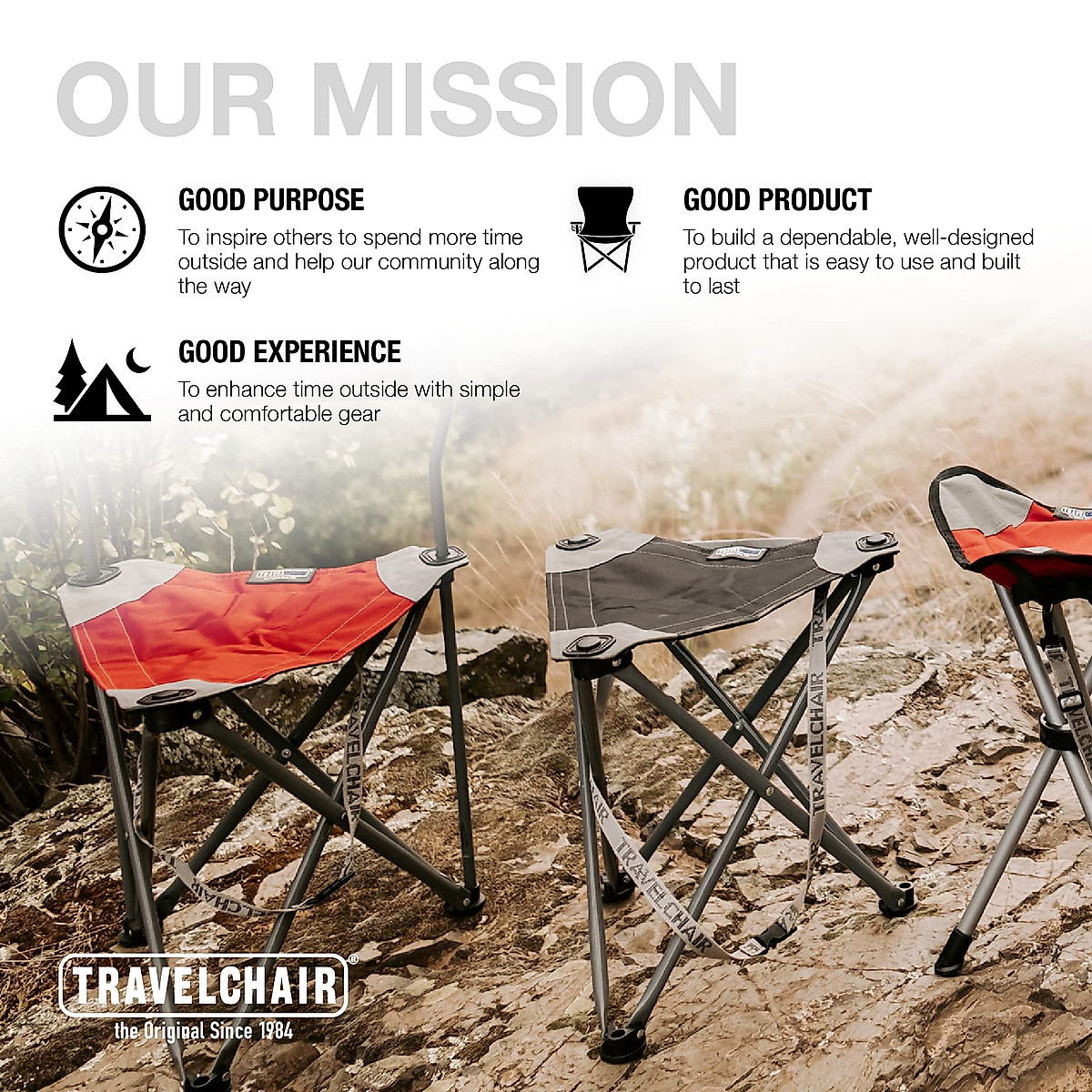 Travel Chair Big Slacker Stool, Portable Tripod Chair for Outdoor Adventures, Folding Travel Stool, Black