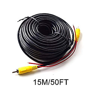 15M 50FT Backup Camera Monitor RCA Phono Video Extension Cable for Truck RV Trailer Auto Rear View Parking System with Detection Wire Automatic Reverse Trigger