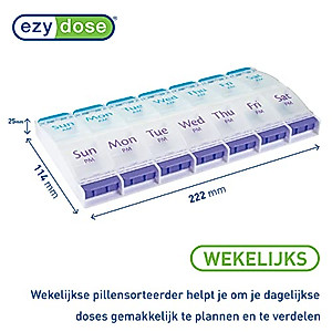 EZY DOSE Push Button (7-Day) Pill, Medicine, Vitamin Organizer | Weekly, 2 Times a Day, AM/PM | Large Compartments | Arthritis Friendly | Clear Lids