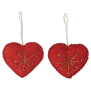 De Kulture Handmade Premium Wool Felt Snowflake Heart Eco Friendly Needle Felted Christmas Xmas Tree Decoration Stuffed Ornament for Home Office Party Holiday Décor, (Set of 2)