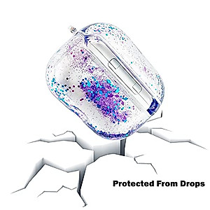 uCOLOR Compatible with AirPods 3 Case 2021 Purple Blue Glitter Flowing Waterfall Quicksand Designed 360° Full Protective Shockproof Portable Cover