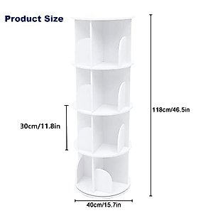 Gdrasuya10 360° Rotating Bookshelf for Books, 4 Tier Turnable Tall Bookshelf White Bookcase with Storage Shelves Floor Standing Bookshelf Display Rack